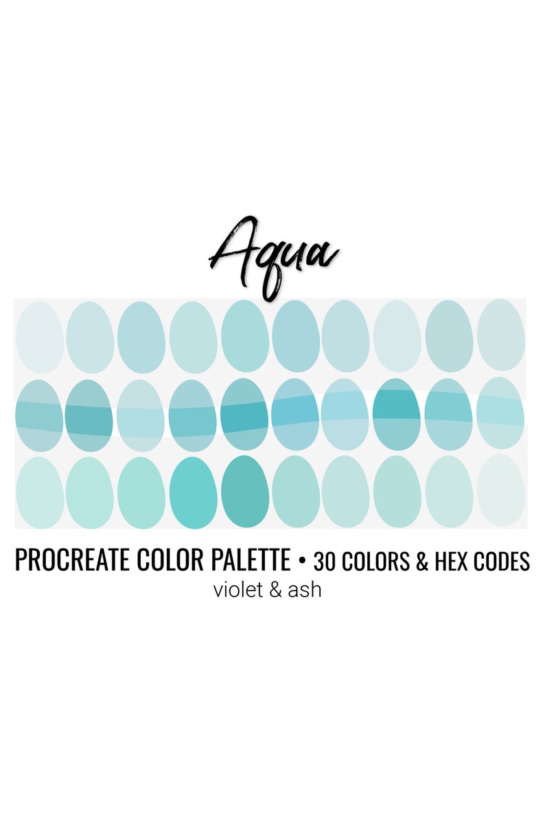 Aqua Procreate Palette Color Chart Aqua Blue Color Scheme | Etsy