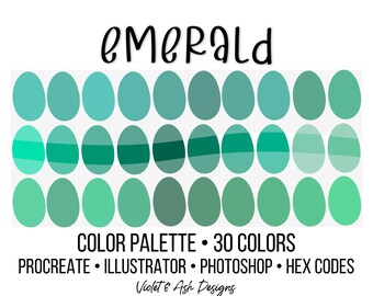 Emerald Green Procreate Palette, 30 HEX Color Codes, Instant Digital ...