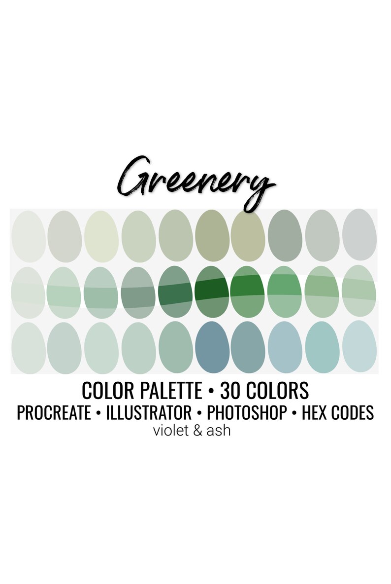 Greenery Procreate Palette Color Chart Green Color Palette - Etsy