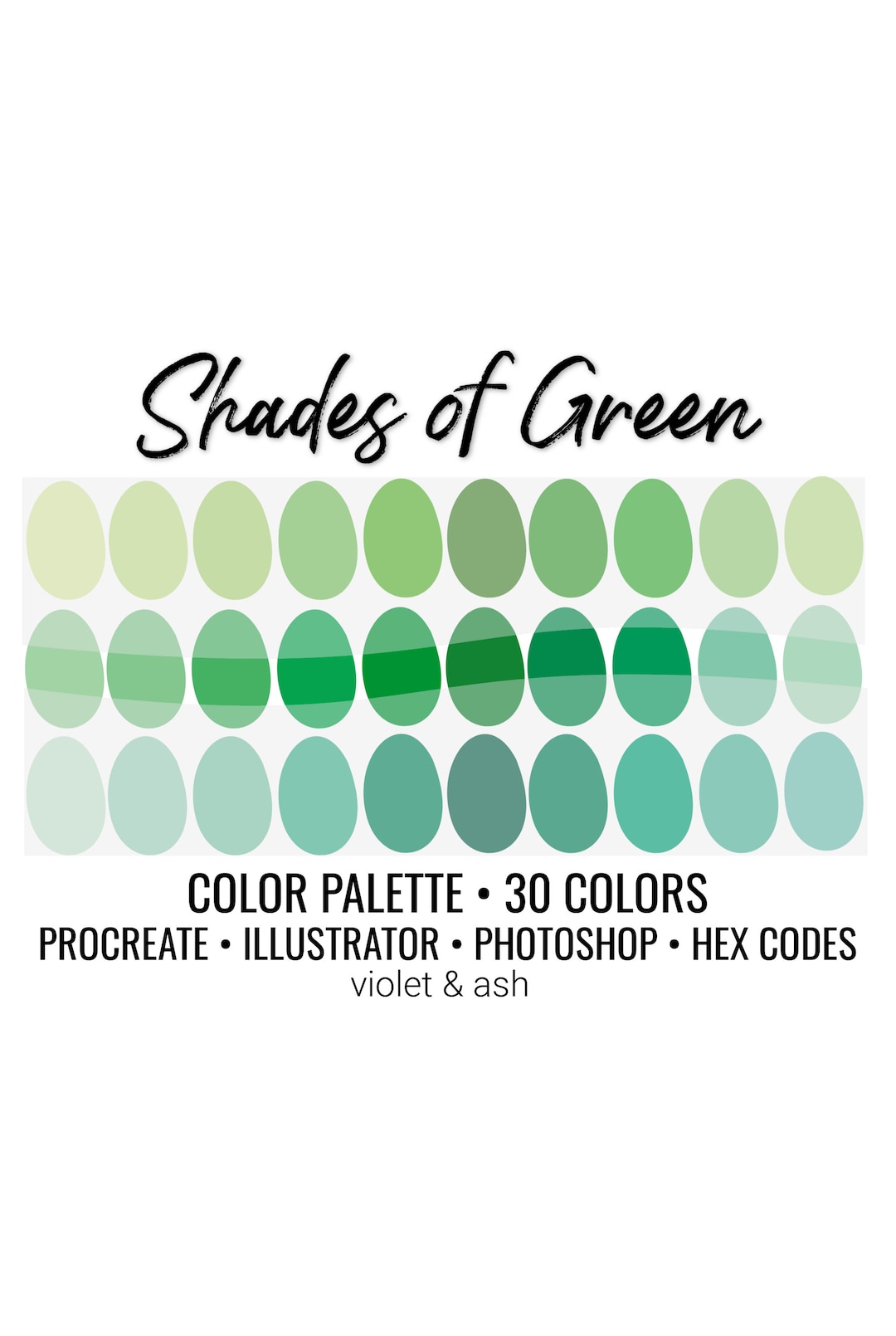 Shades Of Green Procreate Palette Color Chart Photoshop Etsy