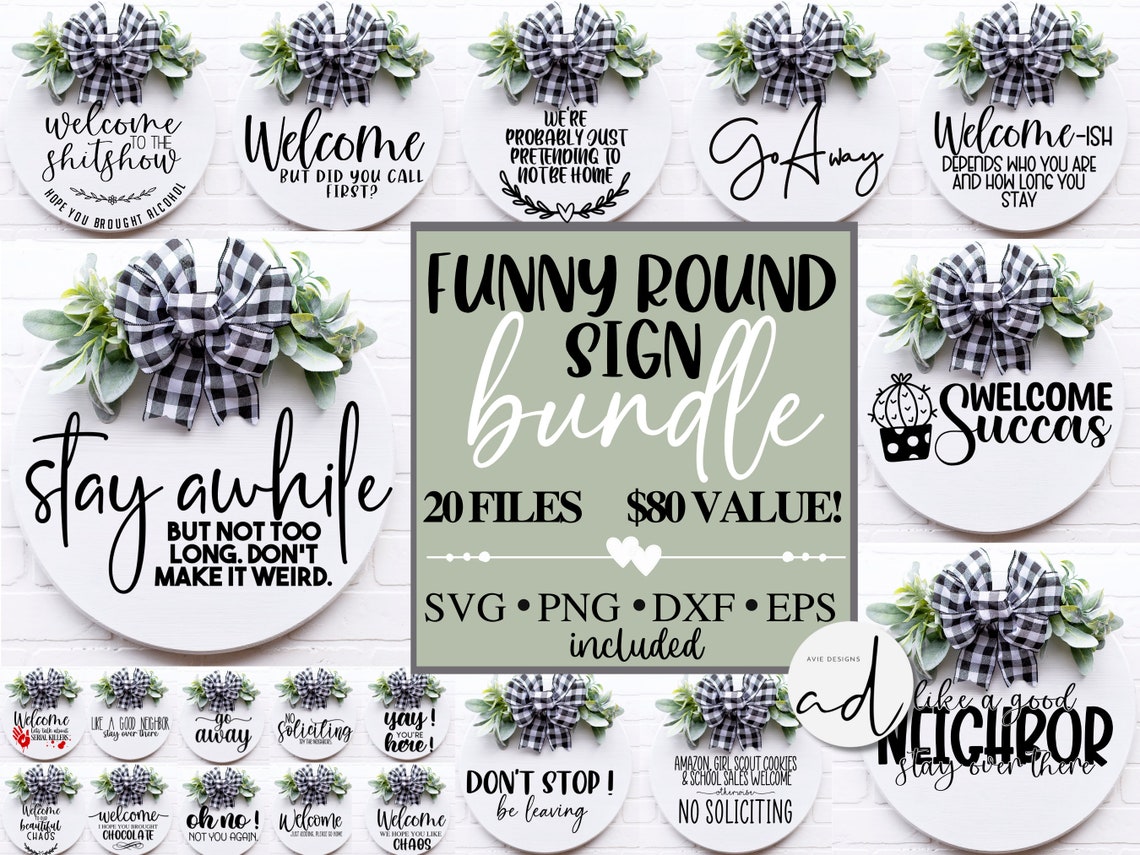 Funny Round Signs SVG Bundle , Round SVG Files, Door Hanger Svg ...