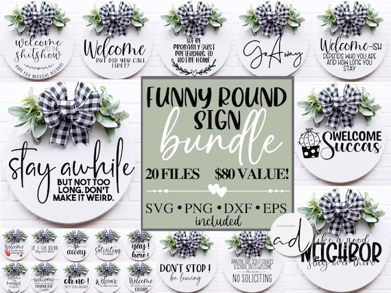 Funny Round Signs SVG Bundle Round SVG Files Door Hanger - Etsy
