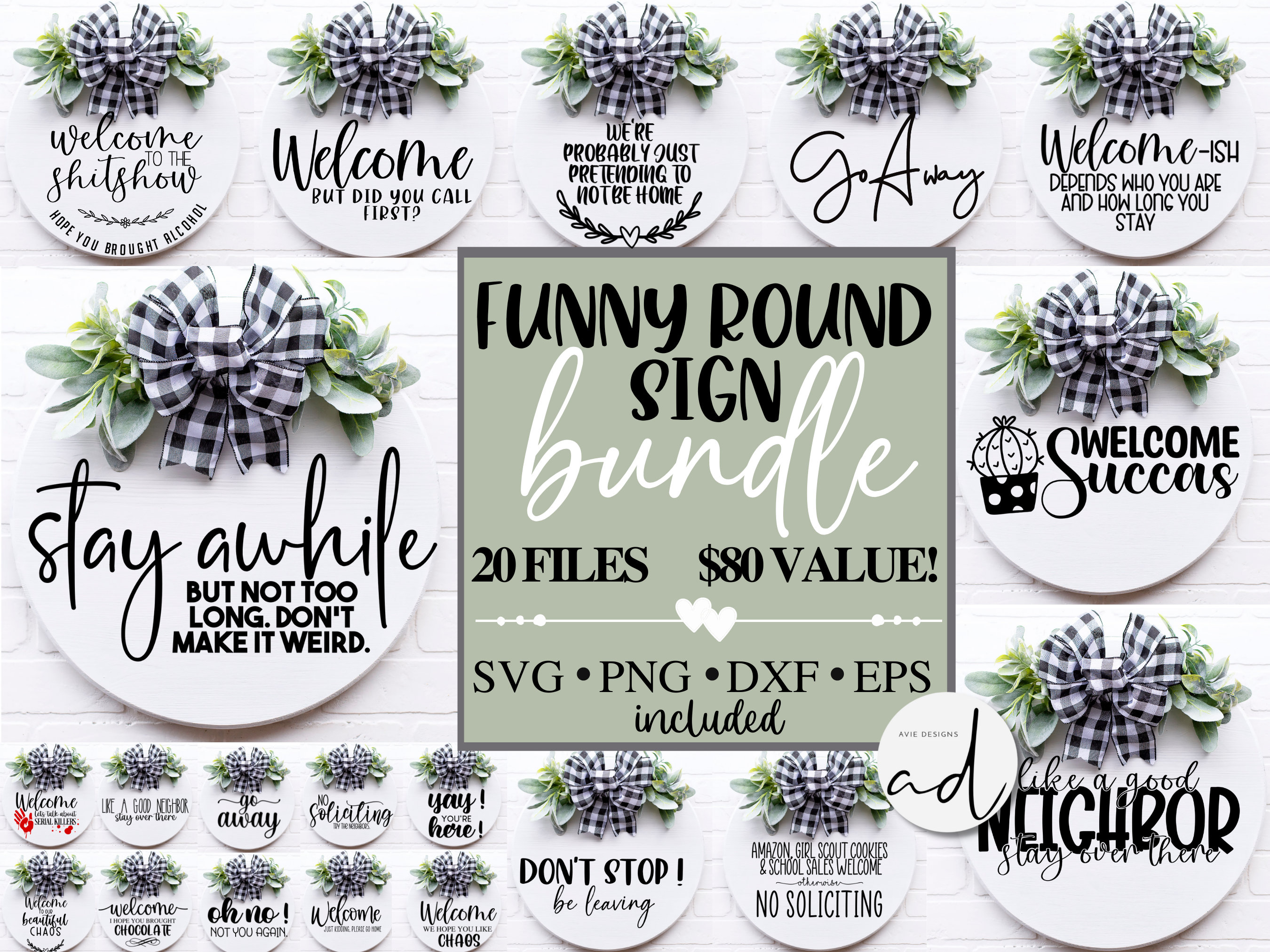 Funny Round Signs SVG Bundle Round SVG Files Door Hanger - Etsy