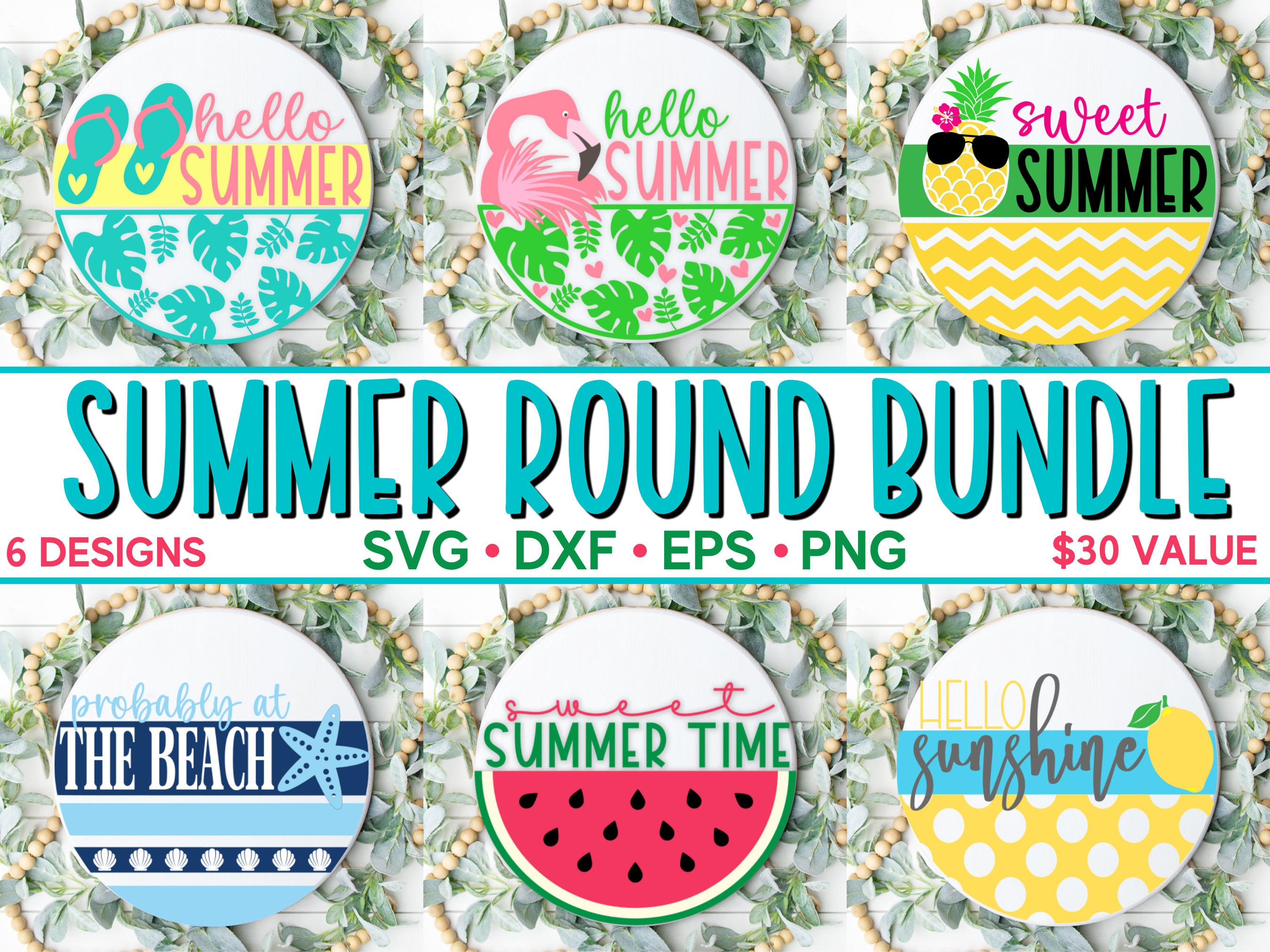 Summer Round Sign Bundle | Round Door Hanger Svg | Summer Sign Svg ...