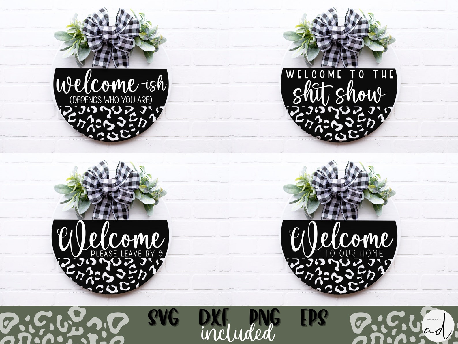 Leopard Sign Svg Bundle, Welcome Svg, Door Hanger Svg, Round Sign Svg ...