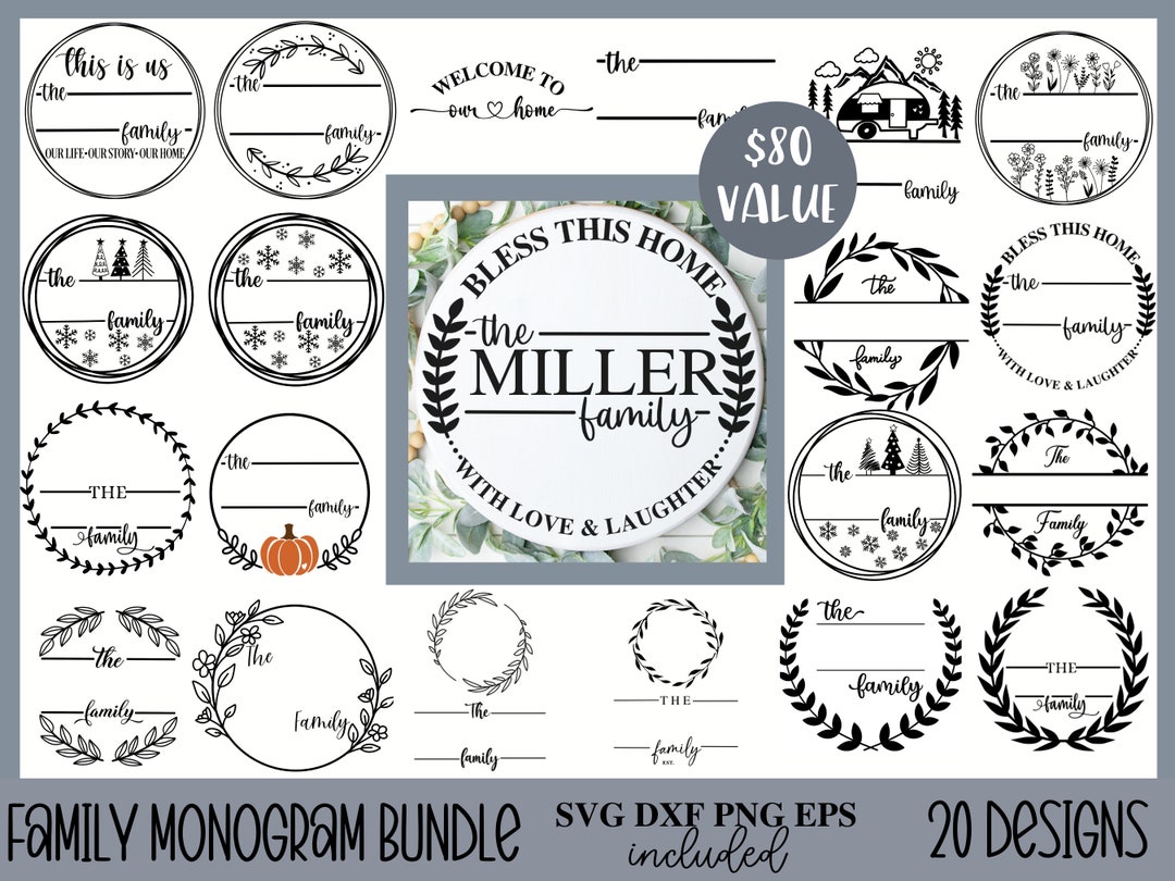 Customizable Round Last Name Bundle Svg, Family Name Svg, Monogram Svg ...
