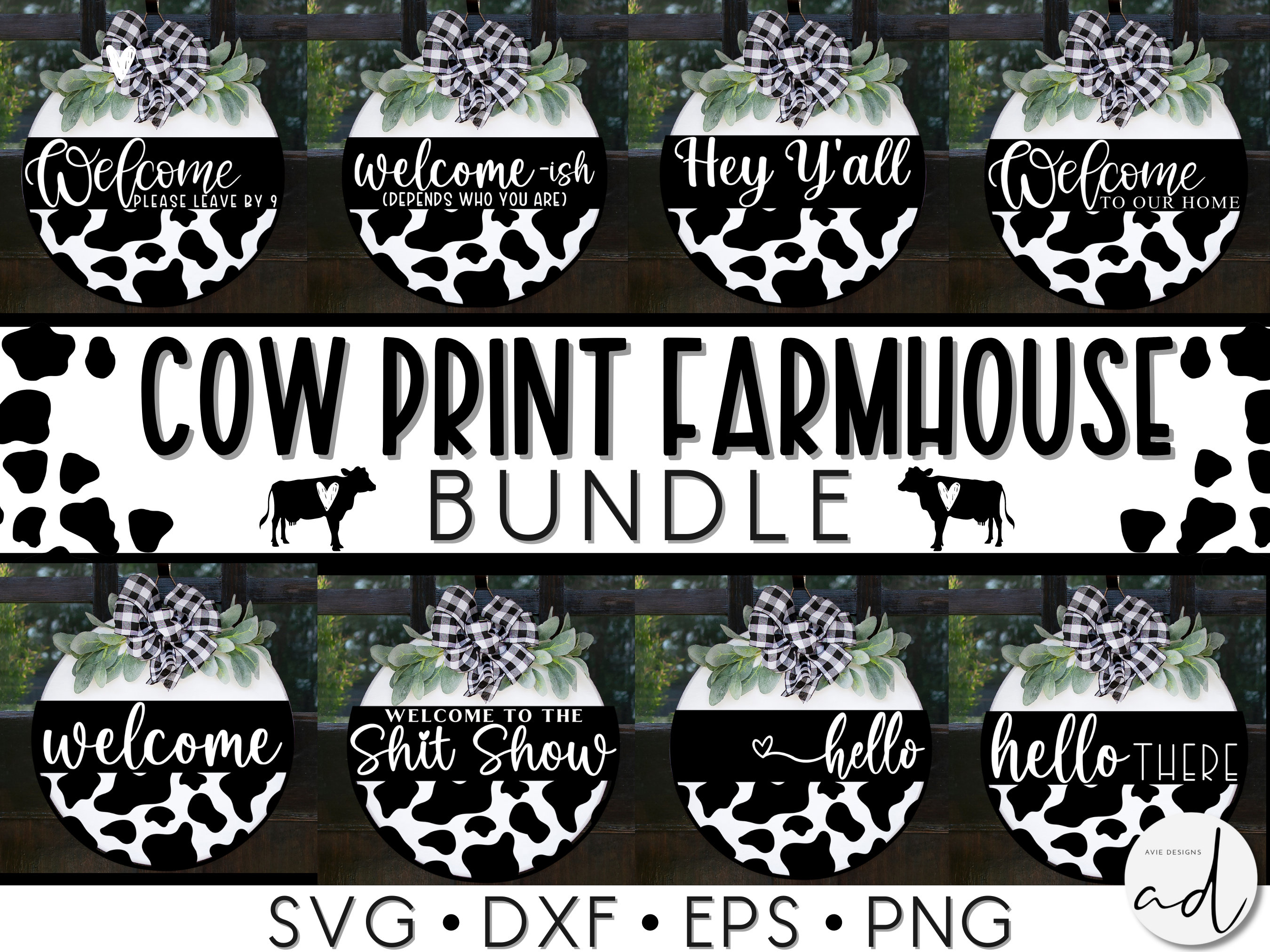 Cow Print Svg Bundle | Cow Svg | Cow Farmhouse Svg | Door Hanger Svg ...