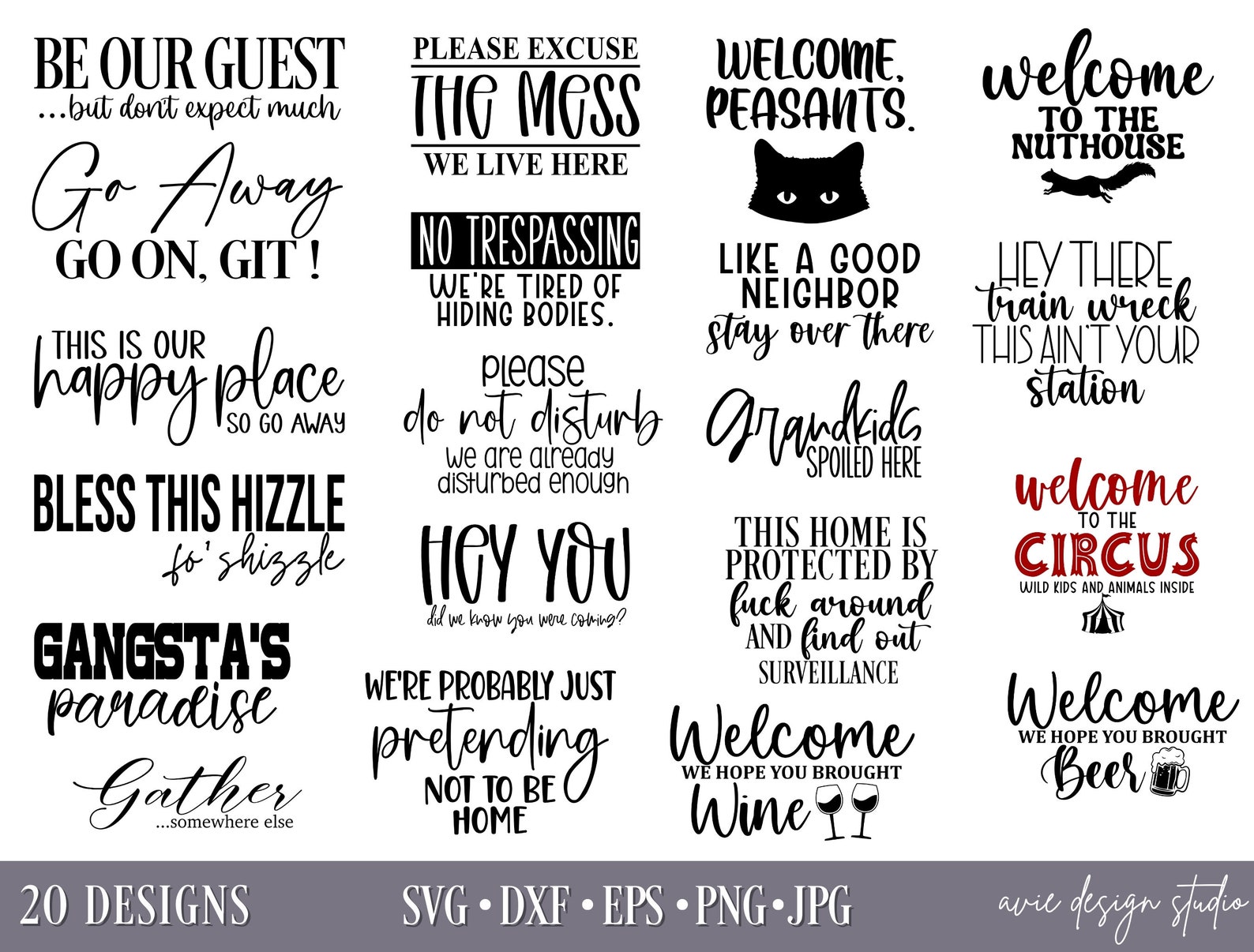 Funny Round Signs SVG Bundle , Round SVG Files, Door Hanger Svg ...