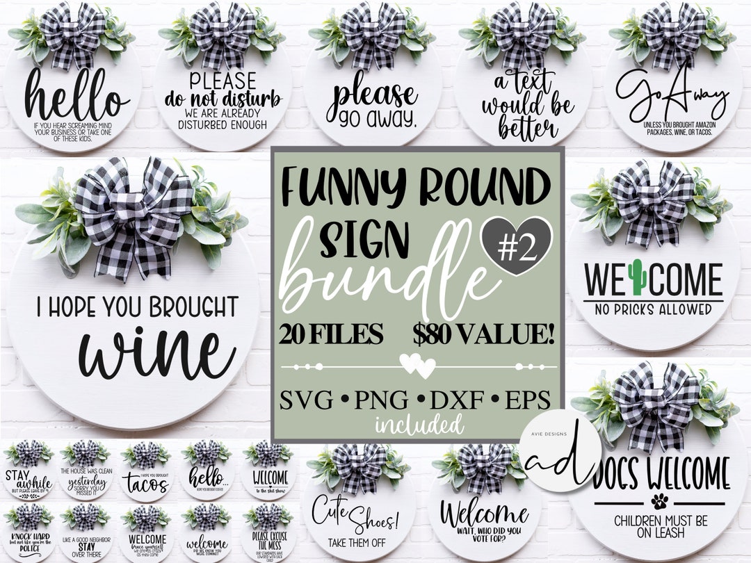 Funny Round Signs SVG Bundle , Round SVG Files, Door Hanger Svg ...