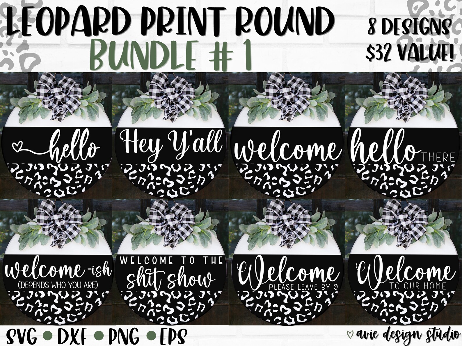 Leopard Sign Svg Bundle Welcome Svg Door Hanger Svg Round - Etsy