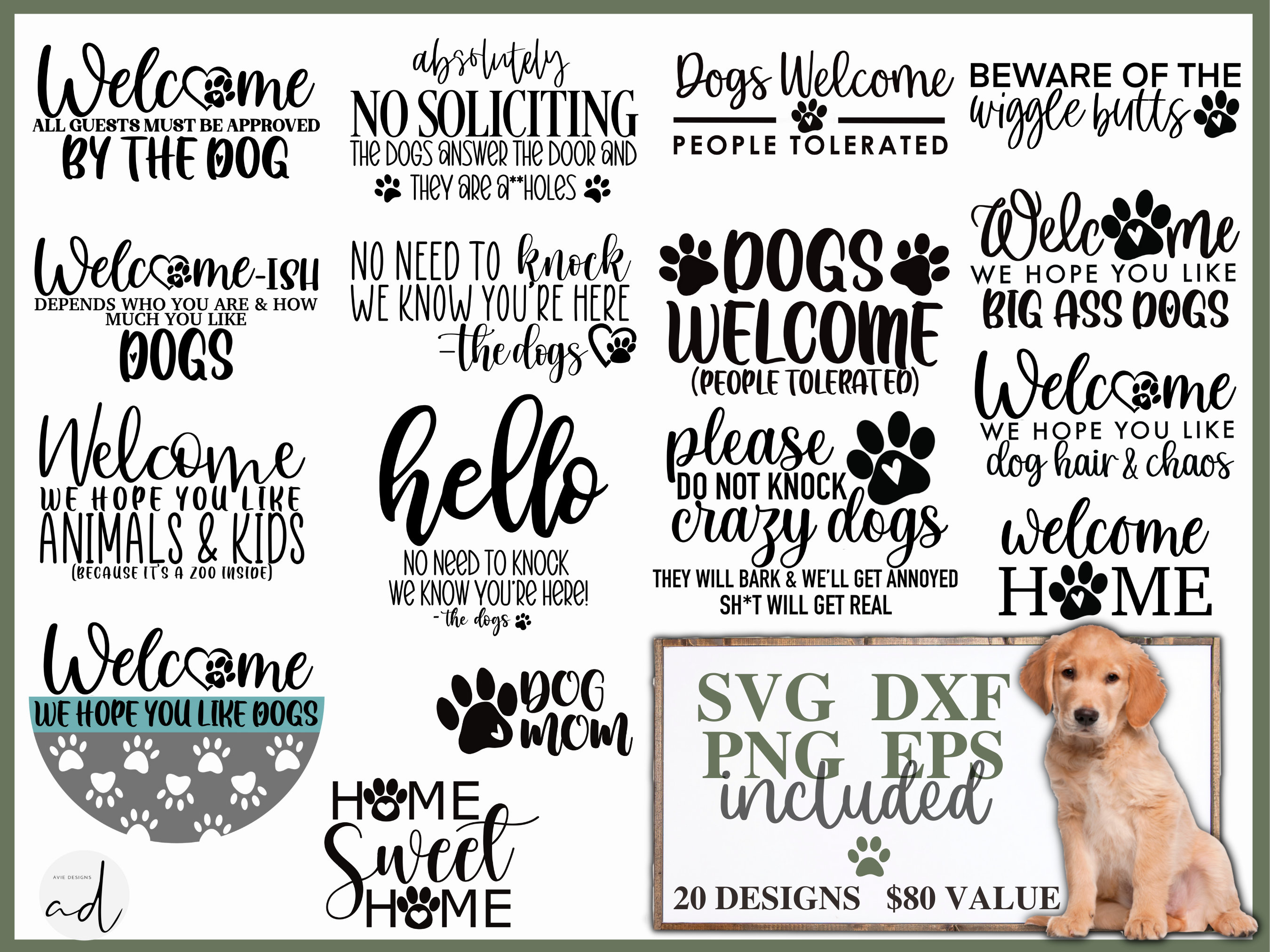 Dog Sign Svg Bundle Dog Svg Bundle Round Front Door Sign - Etsy UK