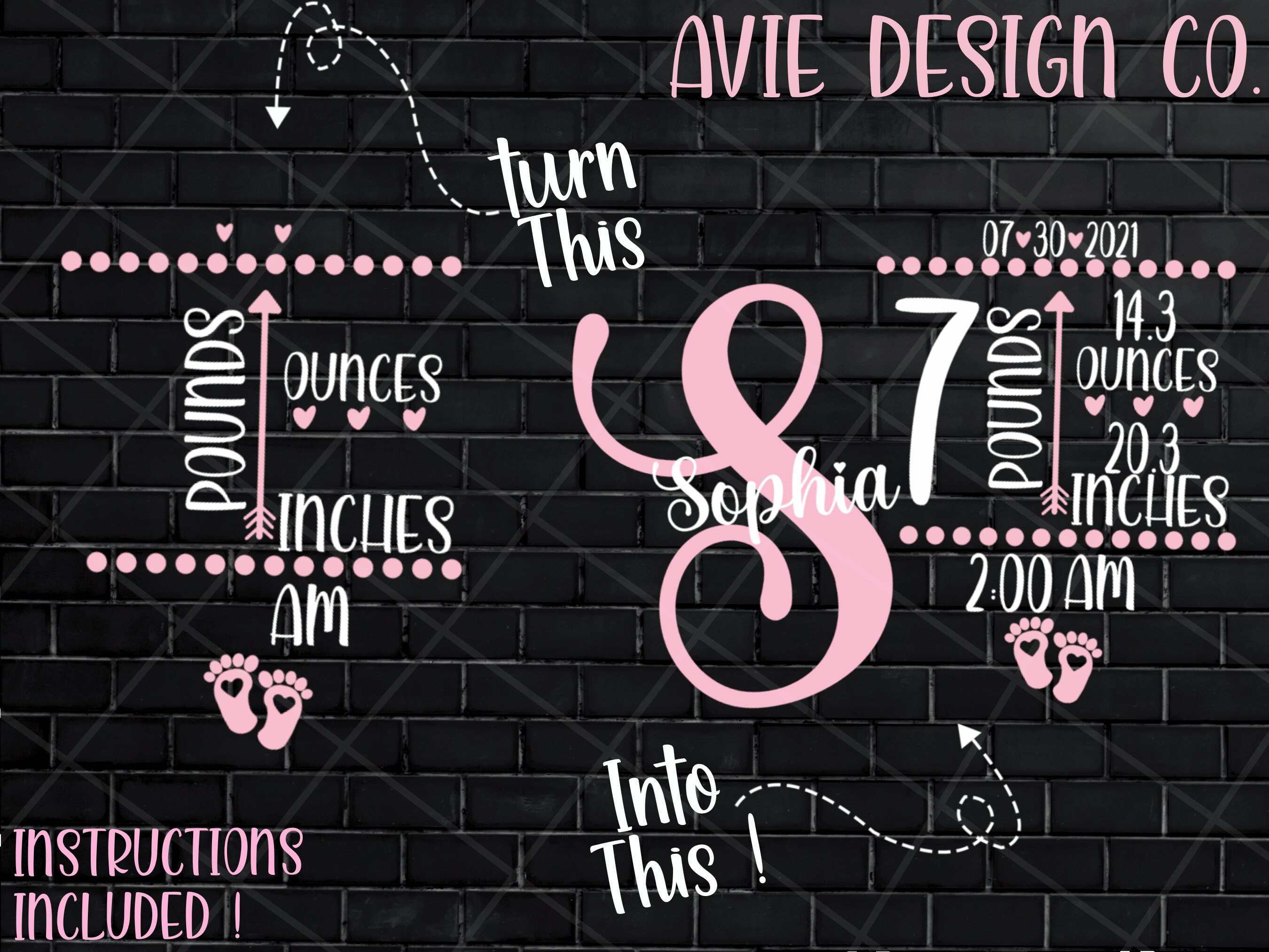 Birth Stat Elephant SVG Baby Girl Svg Birth Announcement | Etsy Canada