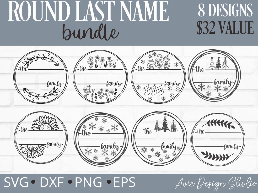 Customizable Round Last Name Bundle Svg, Family Name Svg, Monogram Svg ...