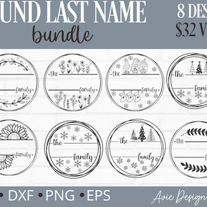 Customizable Round Last Name Bundle Svg, Family Name Svg, Monogram Svg ...