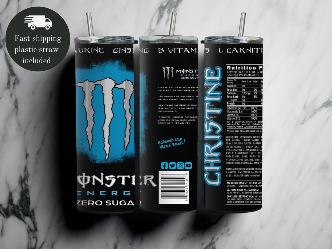 Custom Monster Energy Drink 20oz Skinny Tumbler, Personalized Black ...