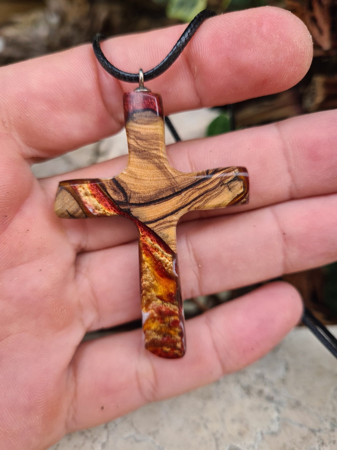 Handmade Wood & Resin Cross Pendant. Unique Christian Cross Necklace ...