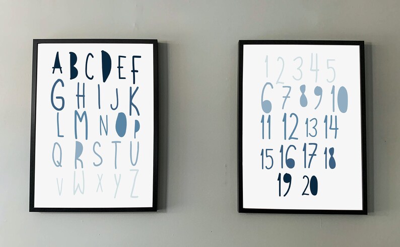 Blue Alphabet Poster, Numbers Poster, ABC, 123, Nursery Alphabet, Wall ...