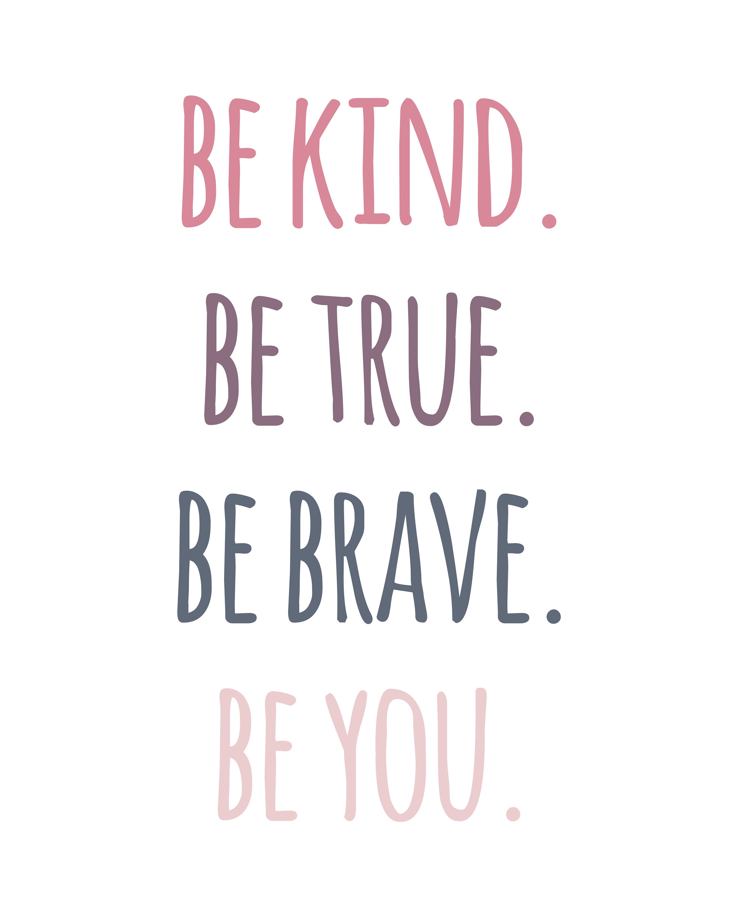 Be Kind Be True Be Brave Be You, Kid's Poster, Playroom Art, Nursery ...