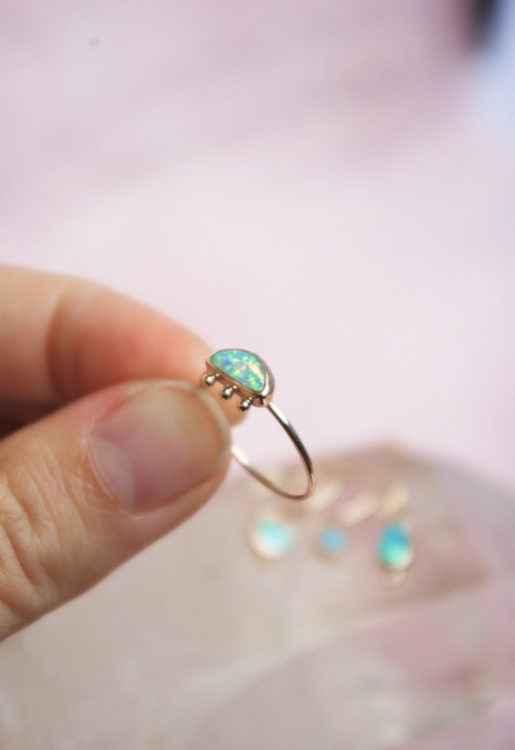 Solid Gold, Australian Opal Ring/ Cloud Ring/ Yellow Gold Ring/ Opal Ring/ Australian Opal Ring ...