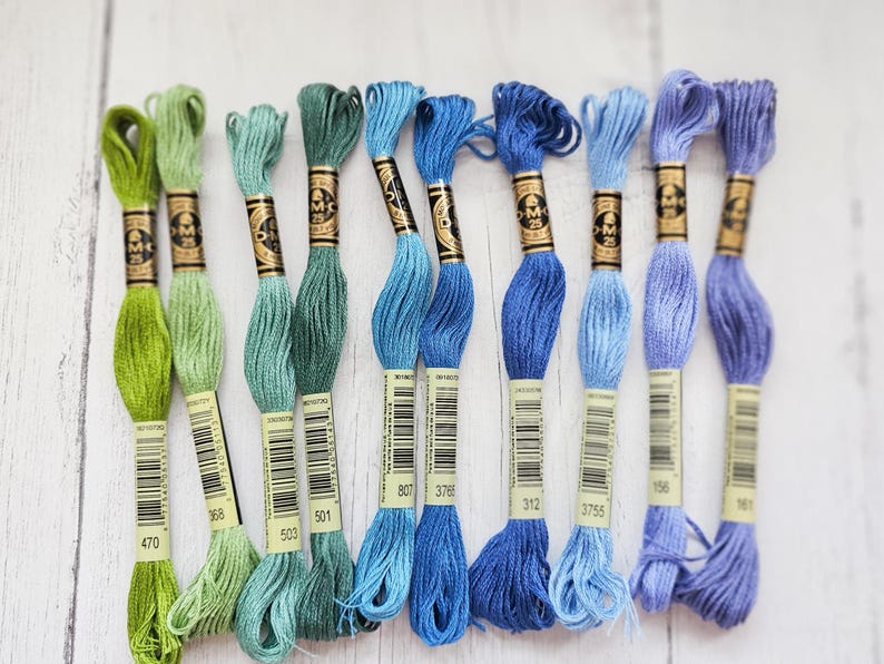 Blue and Green Embroidery Floss Bundle | 10 Skeins of DMC Floss | Earth ...