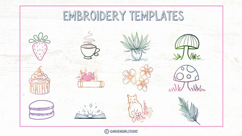 Embroidery Designs Set – 12 Traceable Templates, Everyday Collection ...