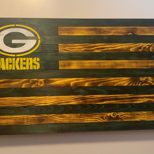 Green Bay Packers Wooden Flag With Natural Wood Border | Etsy