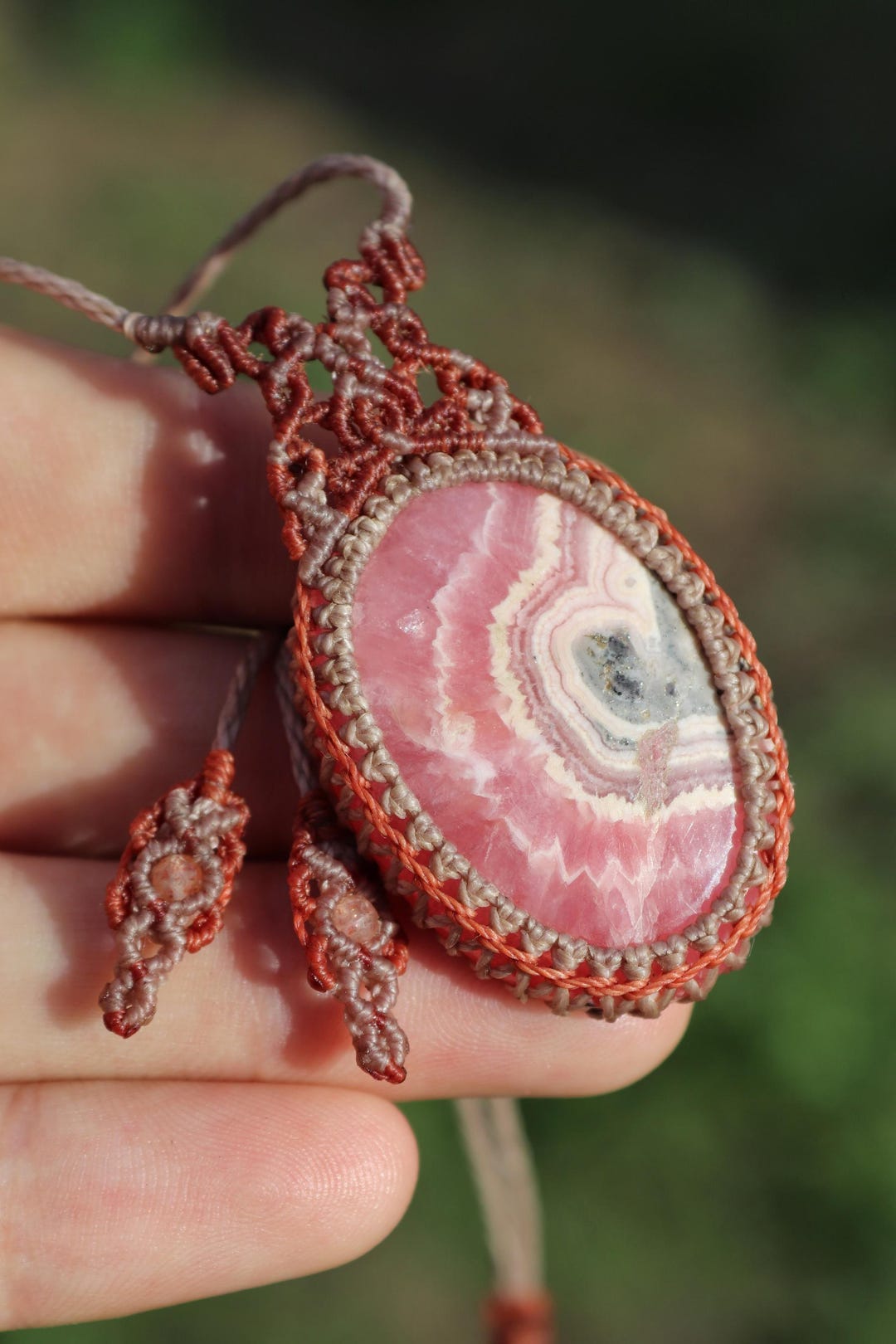 Rhodochrosite Pendant With Sunstone Beads, Aesthetic Jewelry, Intricate ...