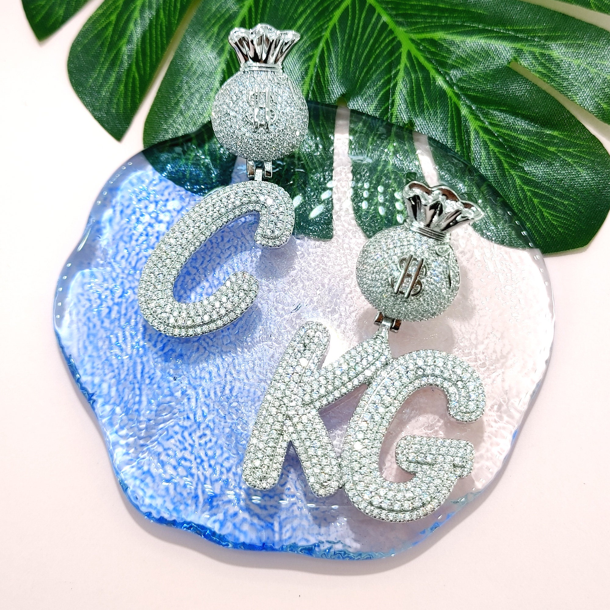 Iced Out Money Bag Personalised Name Tag Pendant Chain, CZ Diamond ...