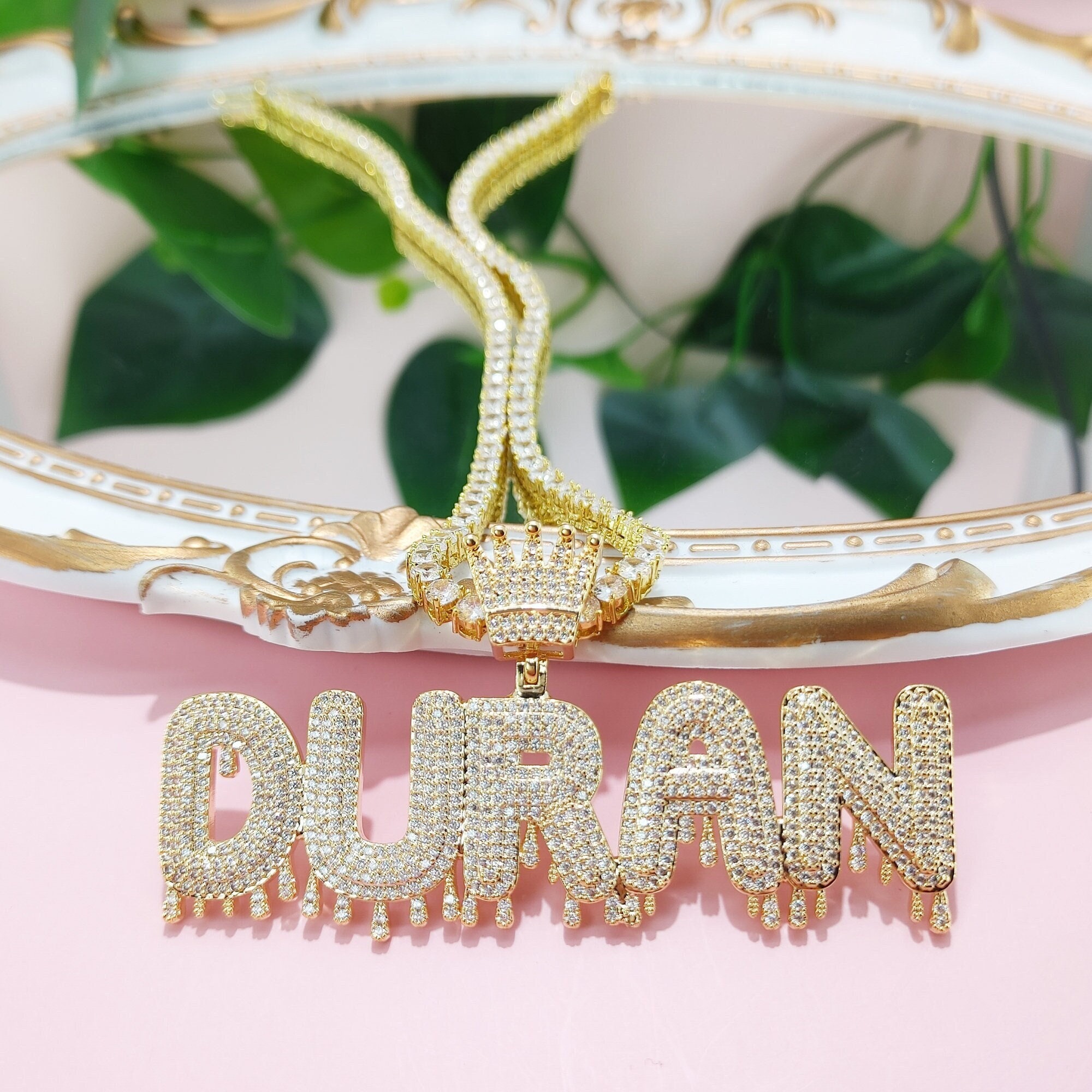 CUSTOM Micro Paved Drippy Letters Name Pendant,personalised Words ...