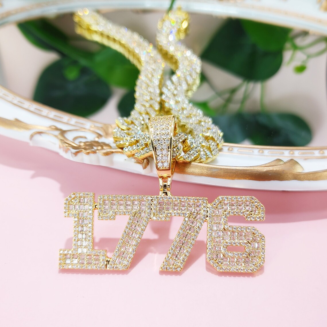 Custom Number CZ Diamond Pendant Necklace, Personalized Date - Etsy