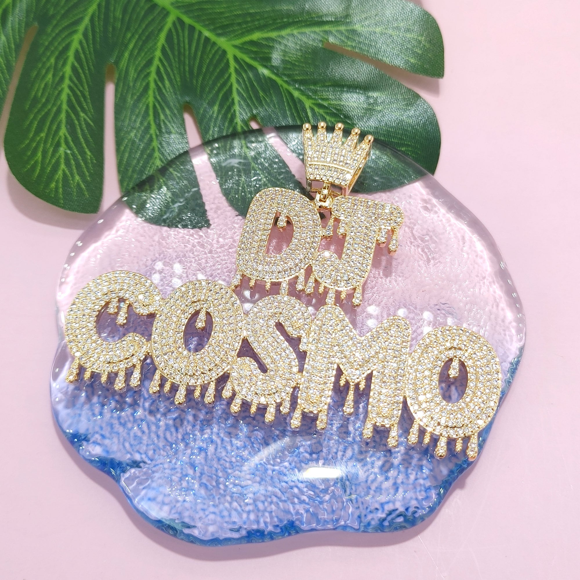 Personalized Drip Letters Nameplate Necklace, Custom CZ Diamond Name ...