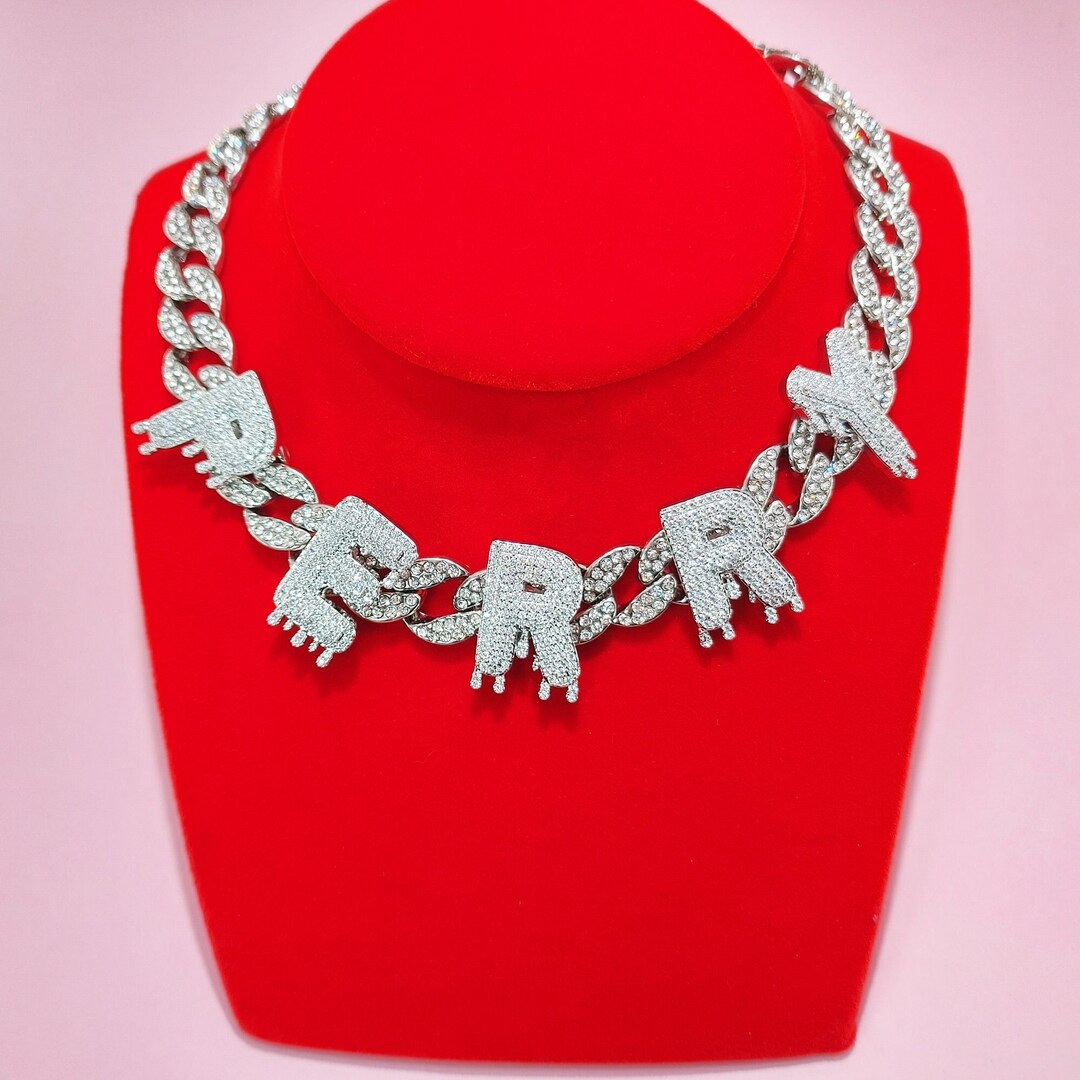 CUSTOM Drip Letter Charms Necklace, Bling-bling Name Choker, Sparkling ...