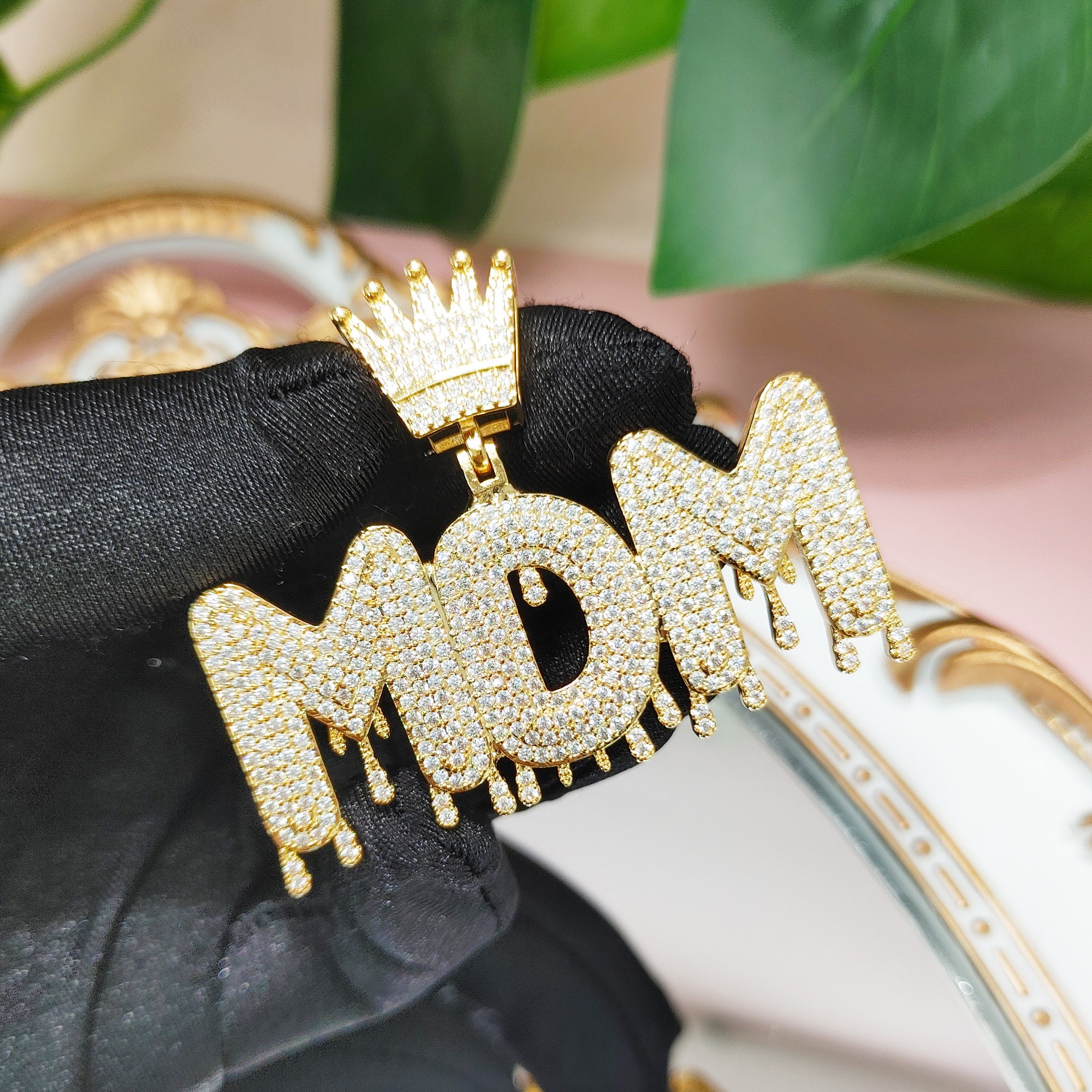 CUSTOM Micro Paved Drippy Letters Name Pendant,personalised Words ...