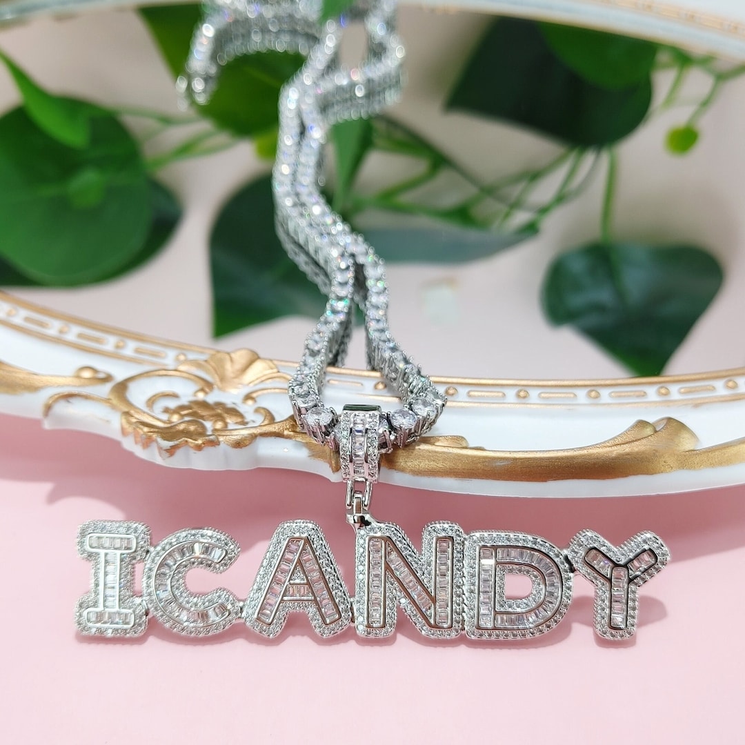 Bling CZ Diamond Name Necklace, Custom Name Pendant, Name Choker ...