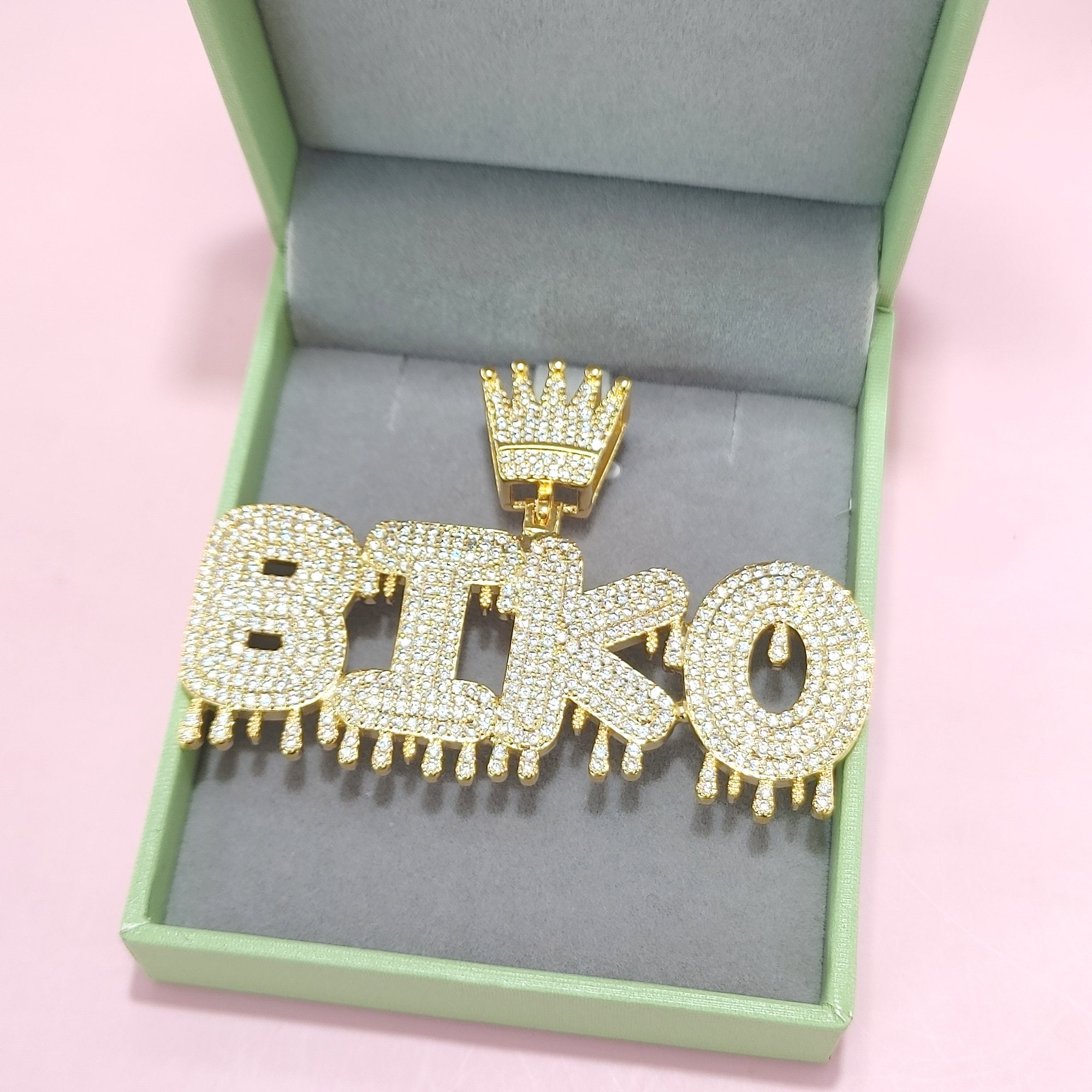 Personalized Drip Letters Nameplate Necklace, Custom CZ Diamond Name ...