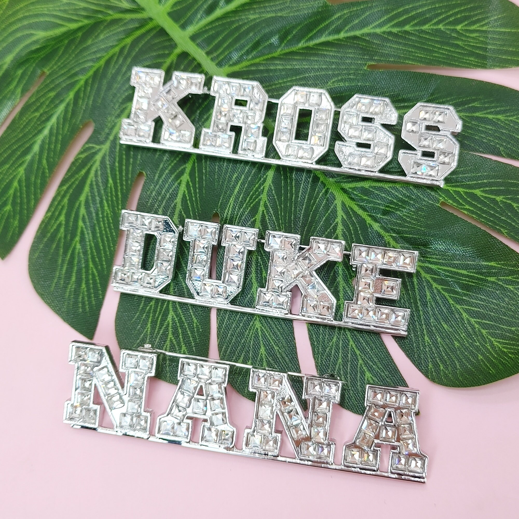 CUSTOM Bling-bling Words Pins, Handmade Name Brooch Pin, Personalised ...