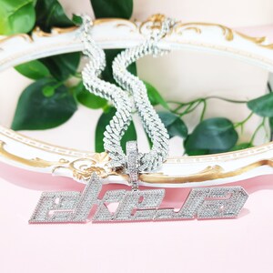 CUSTOM Sharp Letters Nameplate Necklace, Iced Out Cubic Zircon Name Tag ...