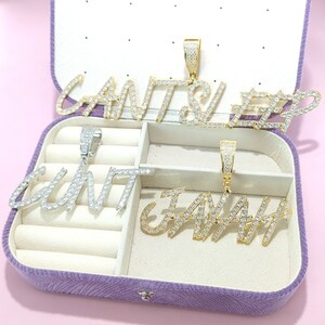 Personalized Brush Font Letter Name Pendant, Bling Word Necklace ...