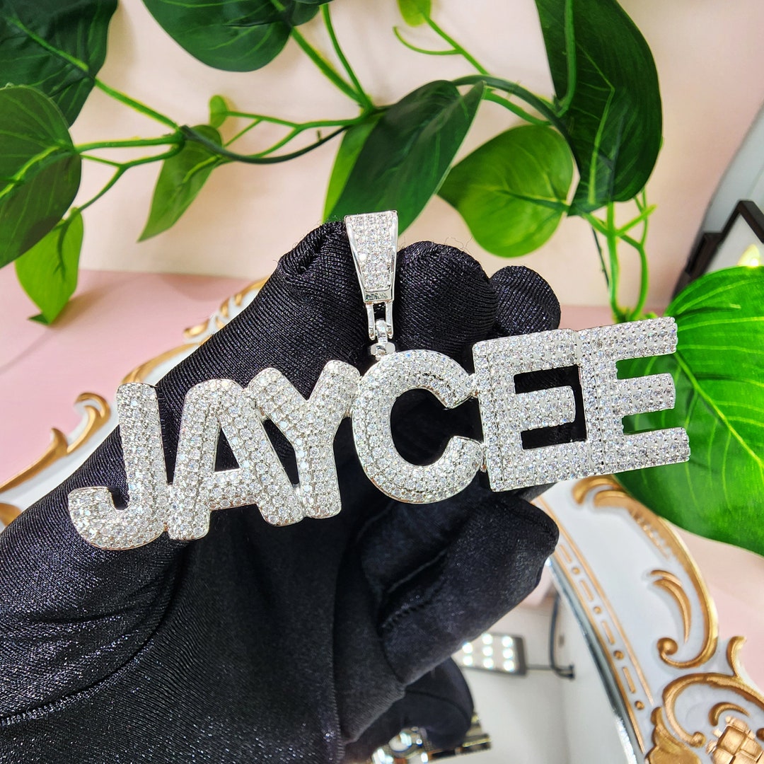 CUSTOM CZ Diamond Bubble Letters Name Pendant, Icy Nameplate Necklace ...