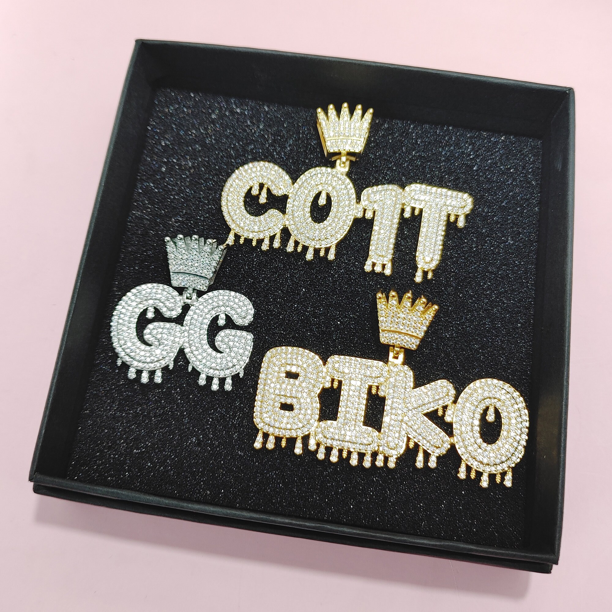 Personalized Drip Letters Nameplate Necklace, Custom CZ Diamond Name ...