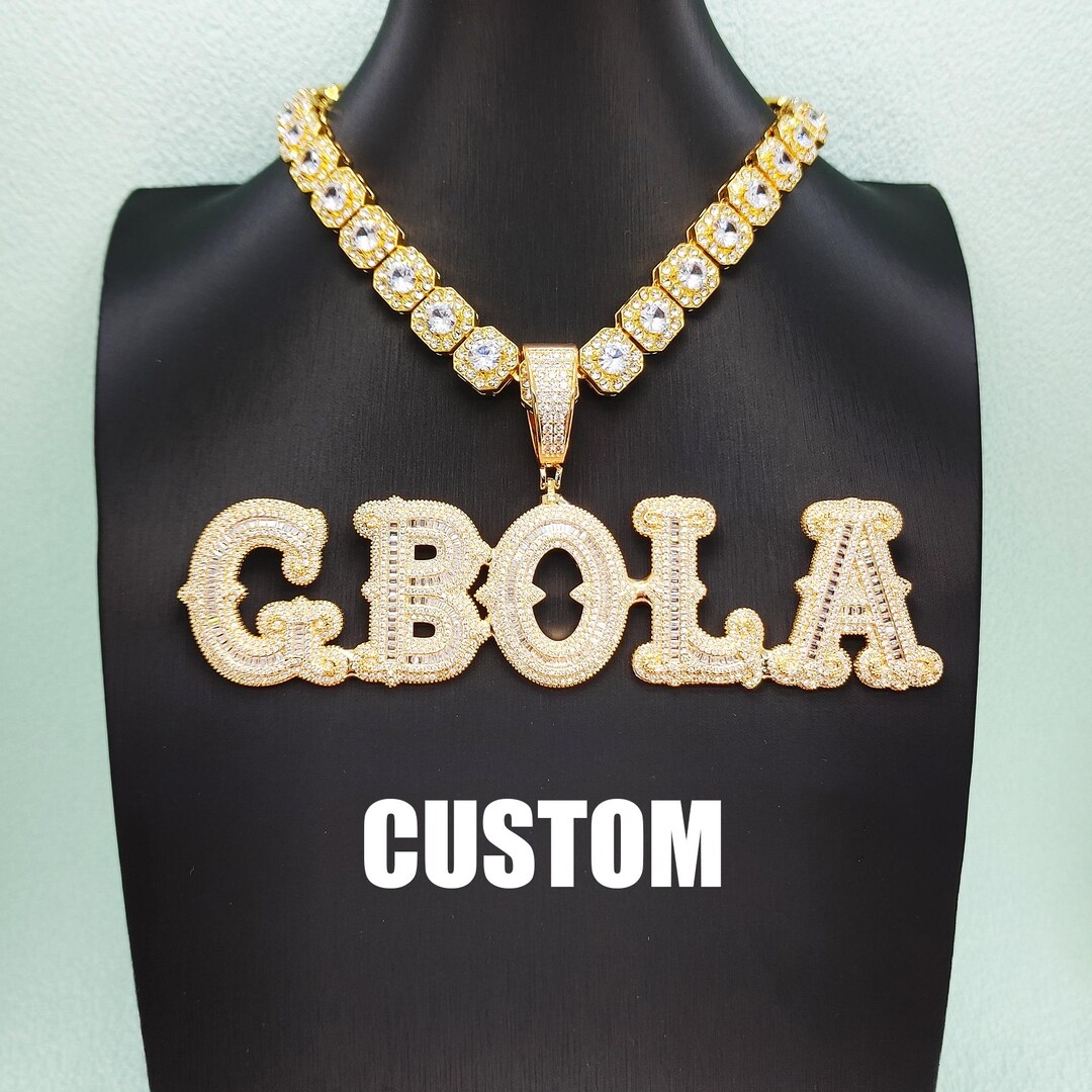 Custom Gothic Letters Nameplate Chain, Iced Out Initial Letters Pendant ...