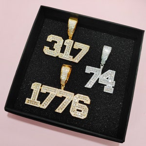 Custom Number CZ Diamond Pendant Necklace, Personalized Date - Etsy