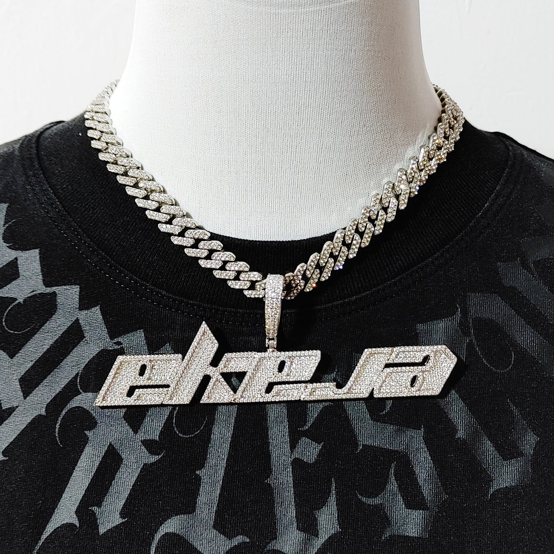 CUSTOM Sharp Letters Nameplate Necklace, Iced Out Cubic Zircon Name Tag ...