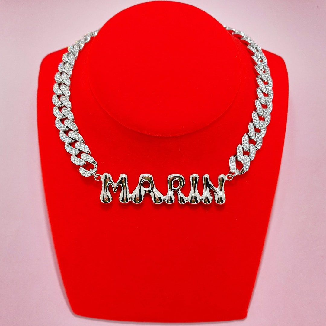 Choker Name Necklace, Nameplate Choker, Bubble Letters Necklace, Custom ...