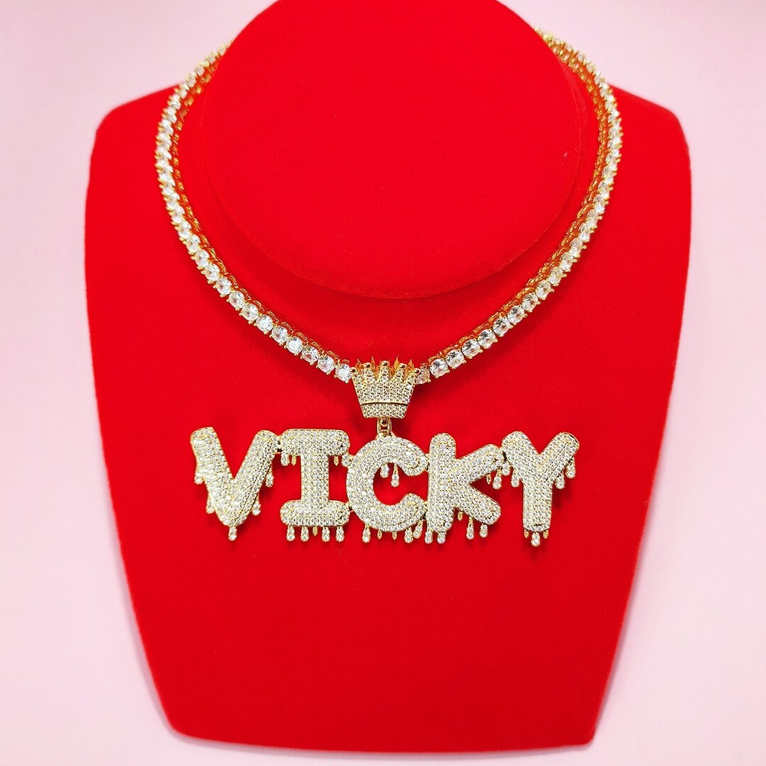 Custom Icy Drippy Letters Name Pendant,personalised Words Necklace ...