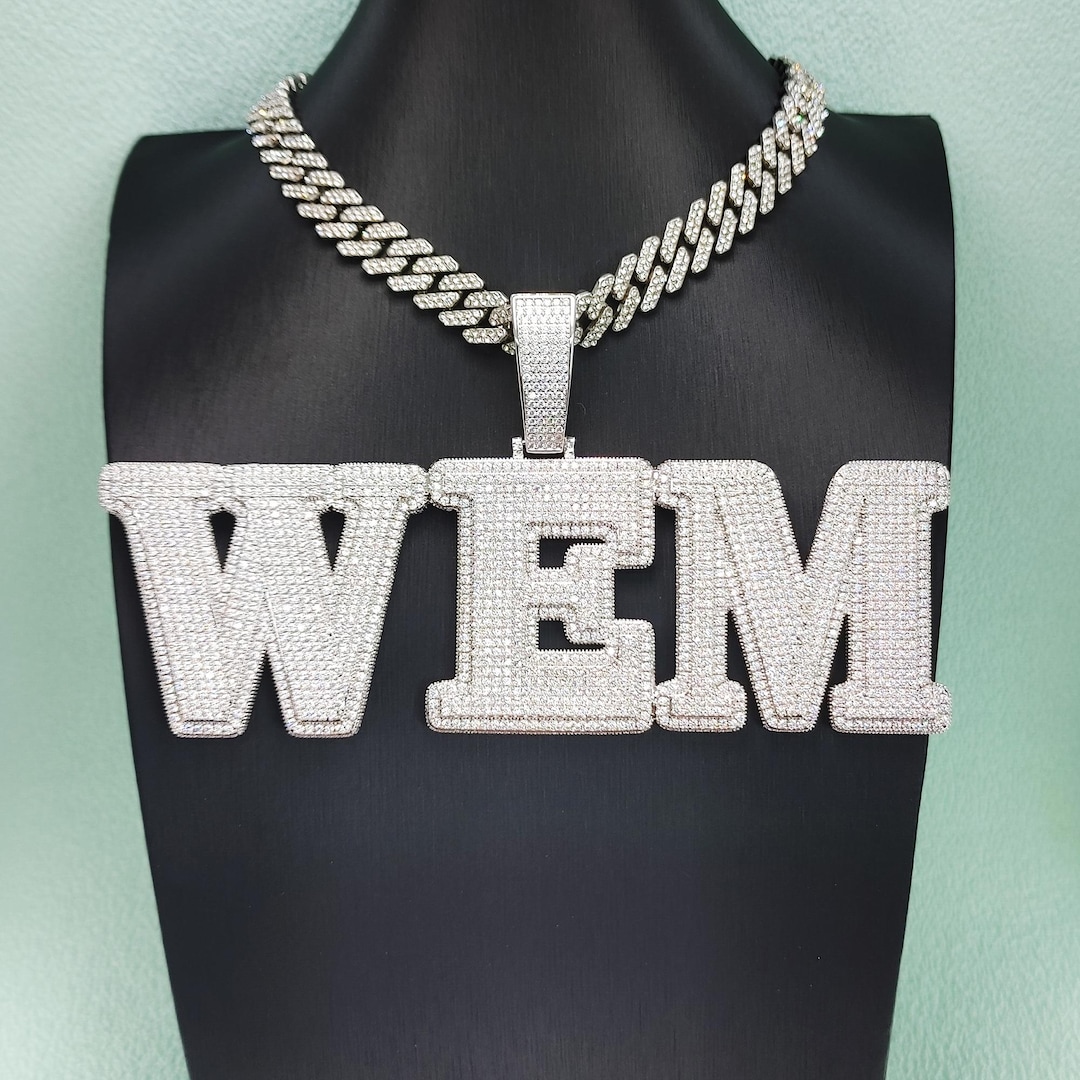 CUSTOM Big Letters Pendant, Iced Out CZ Diamond Initials Necklace, Hip ...