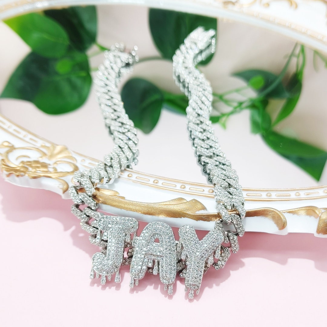 Custom Nameplate With Bling Cuban Chain, Personalized Nickname Necklace ...