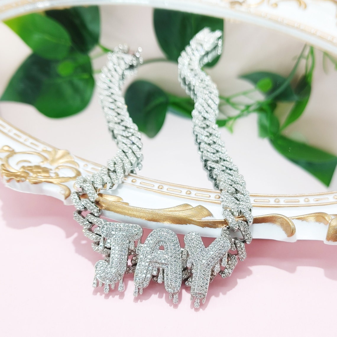 Custom Nameplate With Bling Cuban Chain, Personalized Nickname Necklace ...