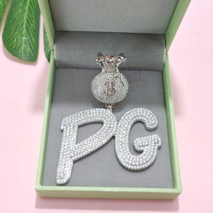 Iced Out Money Bag Personalised Name Tag Pendant Chain, CZ Diamond ...