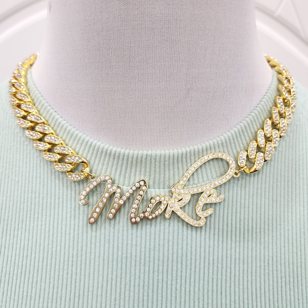 CUSTOM Handwrite Nameplate Chain, Personalised Name Necklace, Bling ...